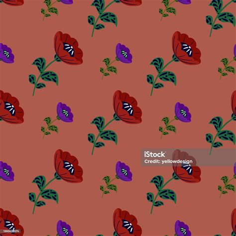 보라색과 빨간색 색상의 빈티지 꽃 모양장식 매끄러운 패턴 핑크 창백한 배경 0명에 대한 스톡 벡터 아트 및 기타 이미지 0명 개화기 고풍스런 Istock