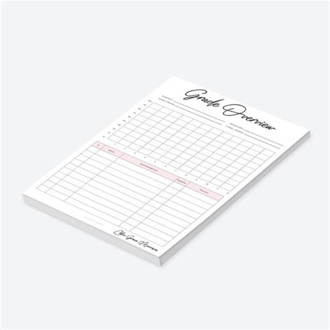 Grade Overview Notepad Grade Sheet For Teacher And Students Class