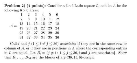 Solved Problem 2 4 Points Consider A 6×6 Latin Square L