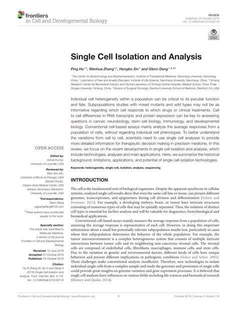 Pdf Single Cell Isolation And Analysis