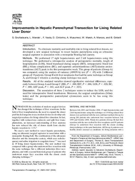Pdf Improvements In Hepatic Parenchymal Transection For Living Related Liver Donor