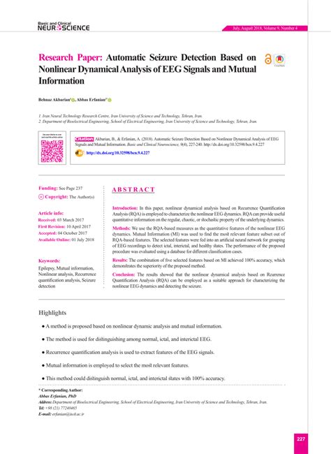 Pdf Research Paper Automatic Seizure Detection Based On Nonlinear