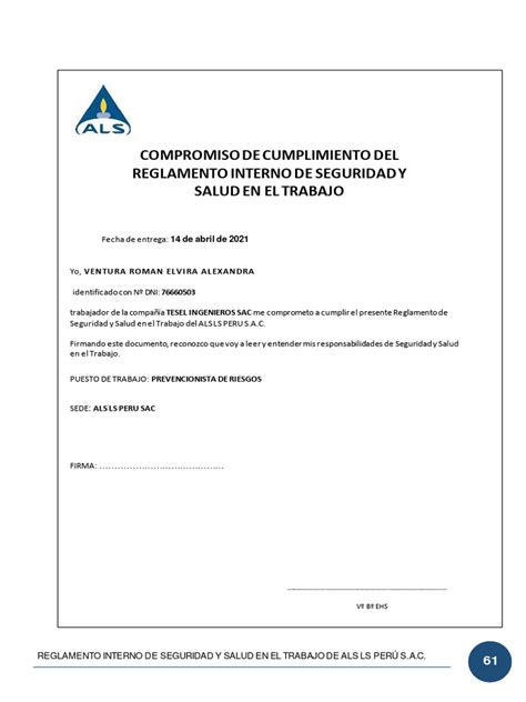 Firma Reglamento Interno Sst Als Ls Peru Sac Pdf