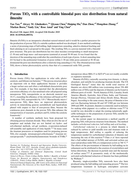 Pdf Porous Tio2 With A Controllable Bimodal Pore Size Distribution
