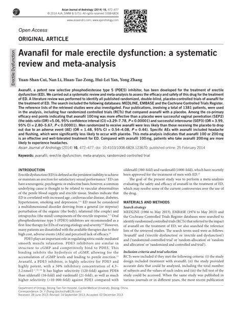 Pdf Avanafil For Male Erectile Dysfunction A Systematic Review And Meta Analysis