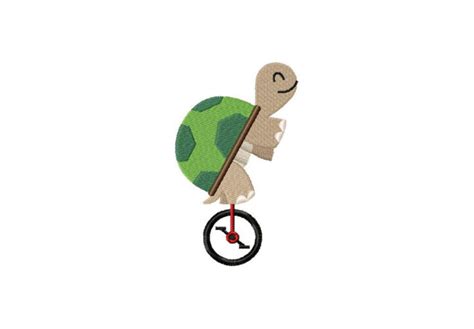 Turtle On Unicycle Embroidery Design Daily Embroidery