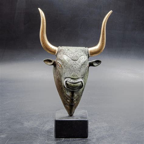 Greek Minoan Bull Statue Bullhead Bronze Sculpture Greek Mythology