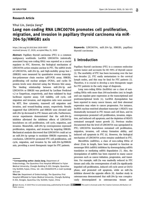 Pdf Long Non Coding Rna Linc00704 Promotes Cell Proliferation Migration And Invasion In
