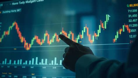 Candlestick Chart And Data Of Stock Market Financial Analyst Pointing