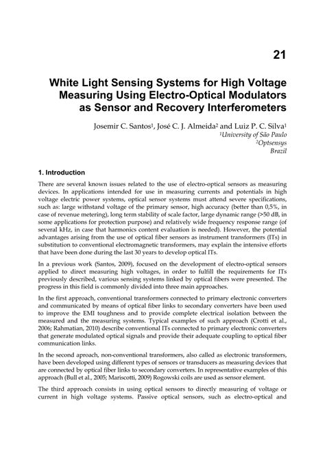 Pdf White Light Sensing Systems For High Voltage Measuring Using