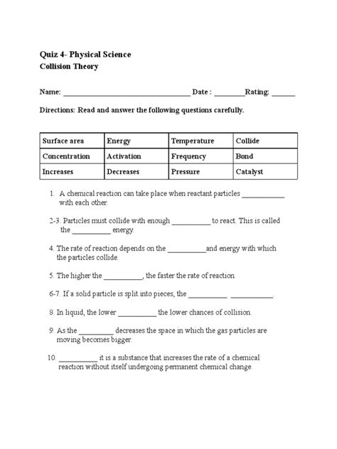 Collision Theory Quiz Pdf