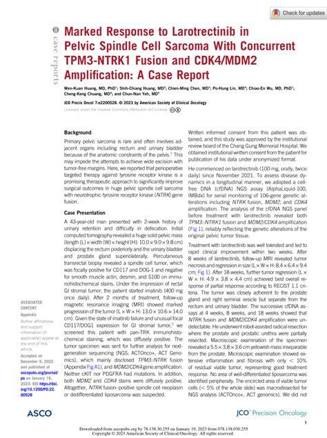 Pdf Marked Response To Larotrectinib In Pelvic Spindle Cell Sarcoma With Concurrent Tpm3 Ntrk1