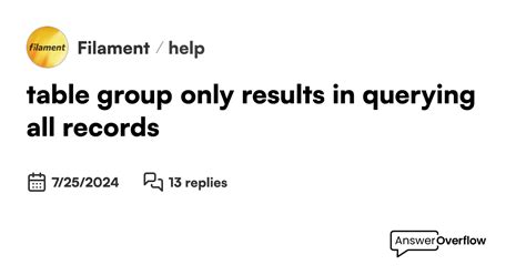 table group only results in querying all records filament
