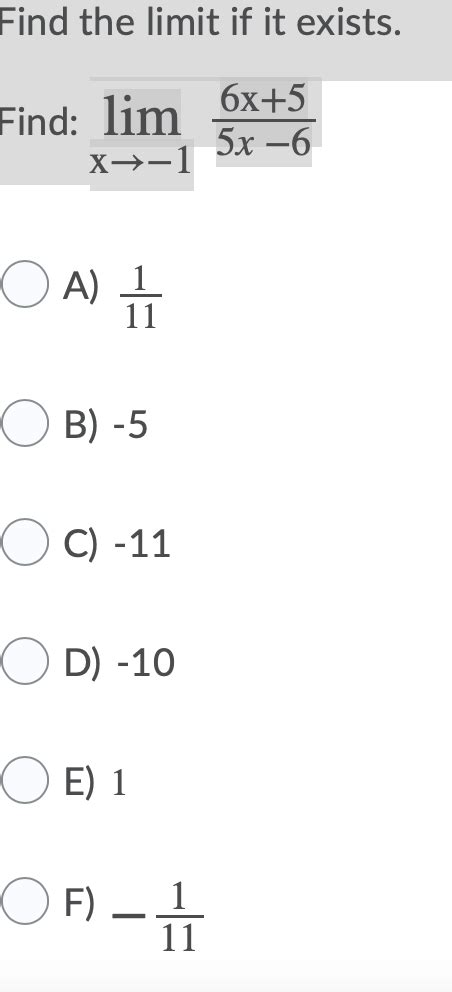 solved find the limit if it exists 6x 5 find lim 5x 6