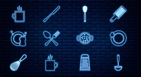 세트 라인 키친 국자 설거지 거품기 크로스 포크와 숟가락 커피 컵 요리 수프 냄비와 칼 아이콘 벡터 가정 생활에 대한 스톡 벡터 아트 및 기타 이미지 Istock