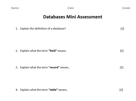 Igcse Computer Science Unit 9 Databases Mini Assessment Teaching Resources