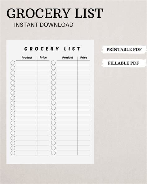 Minimalist Grocery List Printable Easy To Use Food Shopping Checklist Printable Grocery List