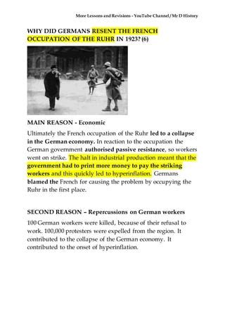 History Igcse Revision Cards 036 French Occupation Of The Ruhr Docx