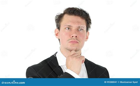 Thinking Serious Oung Businessman On White Background Stock Image