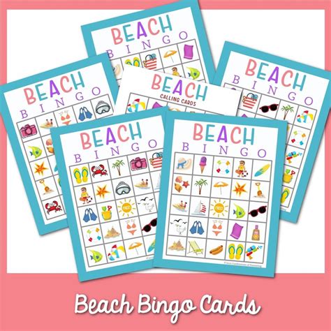 6 Beach Bingo Cards Beach Themed Bingo Beach Party Idea Summer