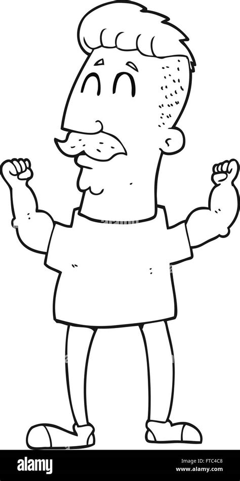 Freehand Drawn Black And White Cartoon Celebrating Man Stock Vector