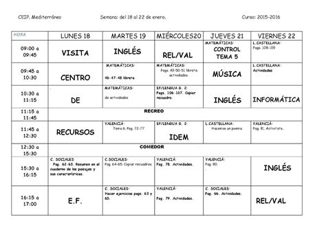 Blog 4º E Primaria Ceip MediterÁneo ProgramaciÓn Semanal