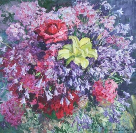 Купити картину «Квіткова композиція № 1 з квітами олійними фарбами на полотні в стилі