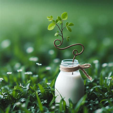 A Small Tree Sapling Twists A Milk Jug In A Green Grass Field Premium
