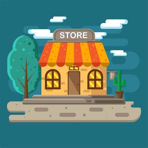 평면 디자인 일러스트가 있는 가게 프리미엄 벡터