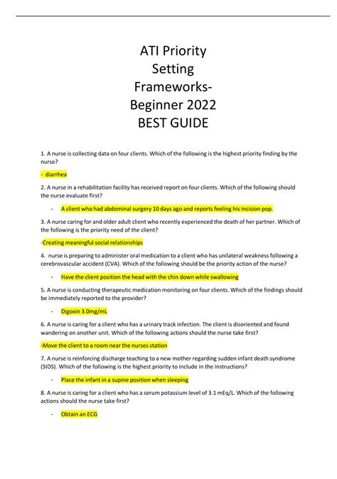 Ati Priority Setting Frameworks Beginner 2022 Best Guide Nurs Misc