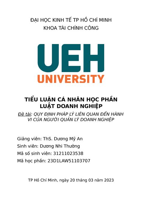 tiểu luận giữa kì ĐẠI HỌC KINH TẾ TP HỒ CHÍ MINH KHOA TÀI CHÍNH CÔNG TIỂU LUẬN CÁ NHÂN HỌC