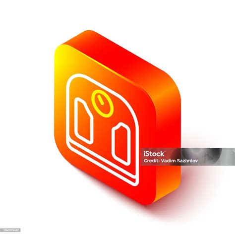 흰색 배경에 격리 된 등색 선 욕실 비늘 아이콘 중량 측정 장비 체중 규모의 피트니스 스포츠 컨셉 주황색 정사각형 버튼 벡터 3차원 형태에 대한 스톡 벡터 아트 및 기타