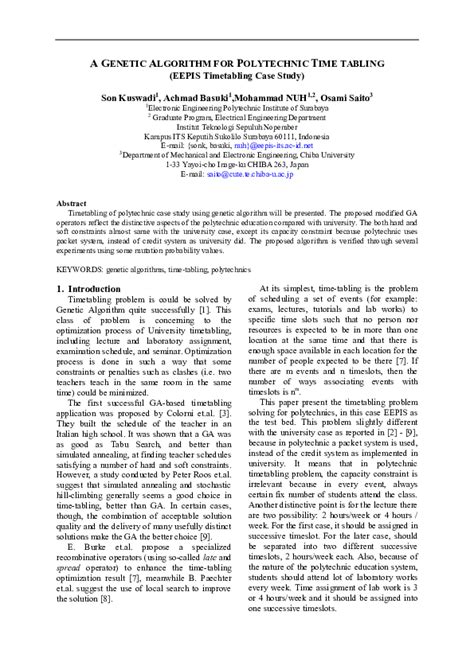 Pdf A Genetic Algorithm For Polytechnic Time Tabling Eepis