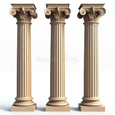 Three Classical Greek Columns Isolated On White Background Ionic Order