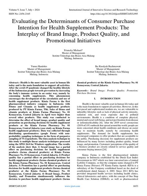 Evaluating The Determinants Of Consumer Purchase Intention For Health Supplement Products The