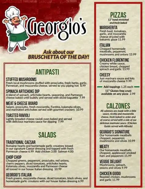 Menu At Georgios Italian Kitchen Pizzeria Buckley