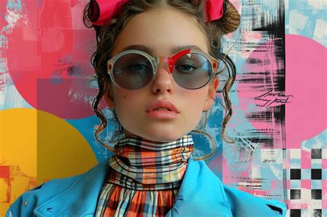 Fashionforward Model Posing In Vibrant Colors And Bold Sunglasses Fashionforward Model Posing In