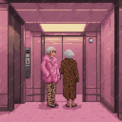 Pixel Art Elevator Scene With Two People Premium Ai Generated Image