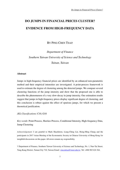Pdf Do Jumps In Financial Prices Cluster Evidence From High Frequency Data