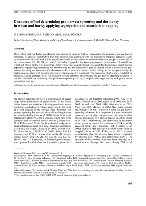 Pdf Discovery Of Loci Determining Pre Harvest Sprouting And Dormancy In Wheat And Barley