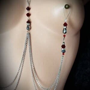 Sexy Non Pierced Nipple Jewelry And Necklace Combo Red And Etsy