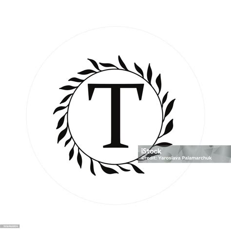 Letter T Initials With Round Floral Frames Vector Monogram Logo Cricut File Stock Illustration