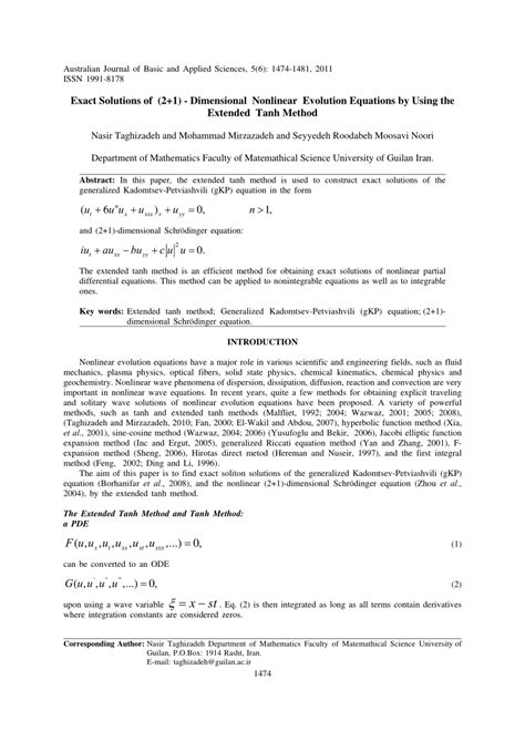 Pdf Exact Solutions Of 21 Dimensional Nonlinear Evolution