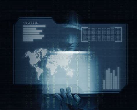 Hacker In Black Hoodie Holding Laptop With His Hand And Virtual Screen