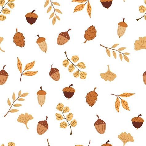 Seamless Pattern With Acorns Autumn Background Stylized Oak Leaves