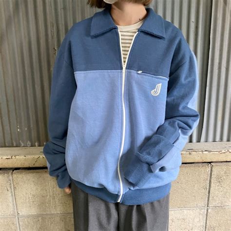 フランス製 Courtelle ジャージ スポーツジャケット メンズl相当 古着 ユーロ ブルー 青【ブルゾン・ジャケット】【3anniv