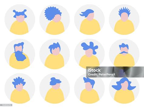 아바타 추상 현대 사람들 라운드 아이콘 세트 소셜 네트워크에 대한 프로필 다양한 얼굴 벡터 일러스트 가린 얼굴에 대한 스톡 벡터