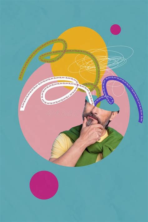 Vertical Photo Collage Of Minded Anonym Man Think Blah Communication Concept Half Face Speak