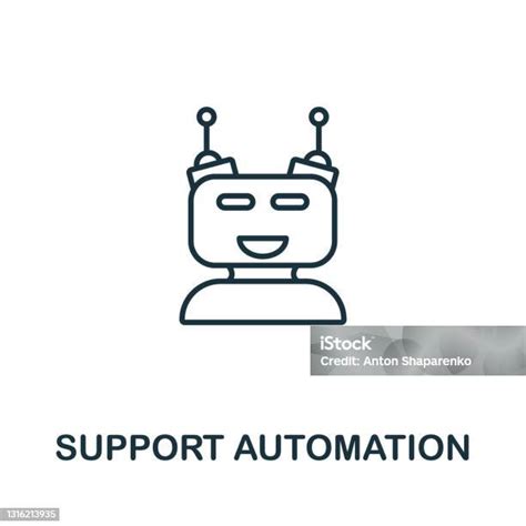 지원 자동화 개요 아이콘입니다 Crm 아이콘 컬렉션의 씬 라인 개념 요소입니다 모바일 앱 및 웹 사용을 위한 크리에이티브 지원 자동화 아이콘 개념에 대한 스톡 벡터 아트 및