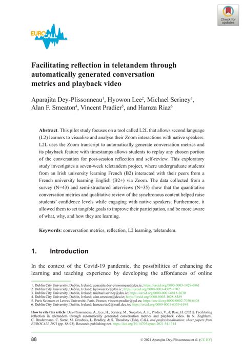 Pdf Facilitating Reflection In Teletandem Through Automatically Generated Conversation Metrics